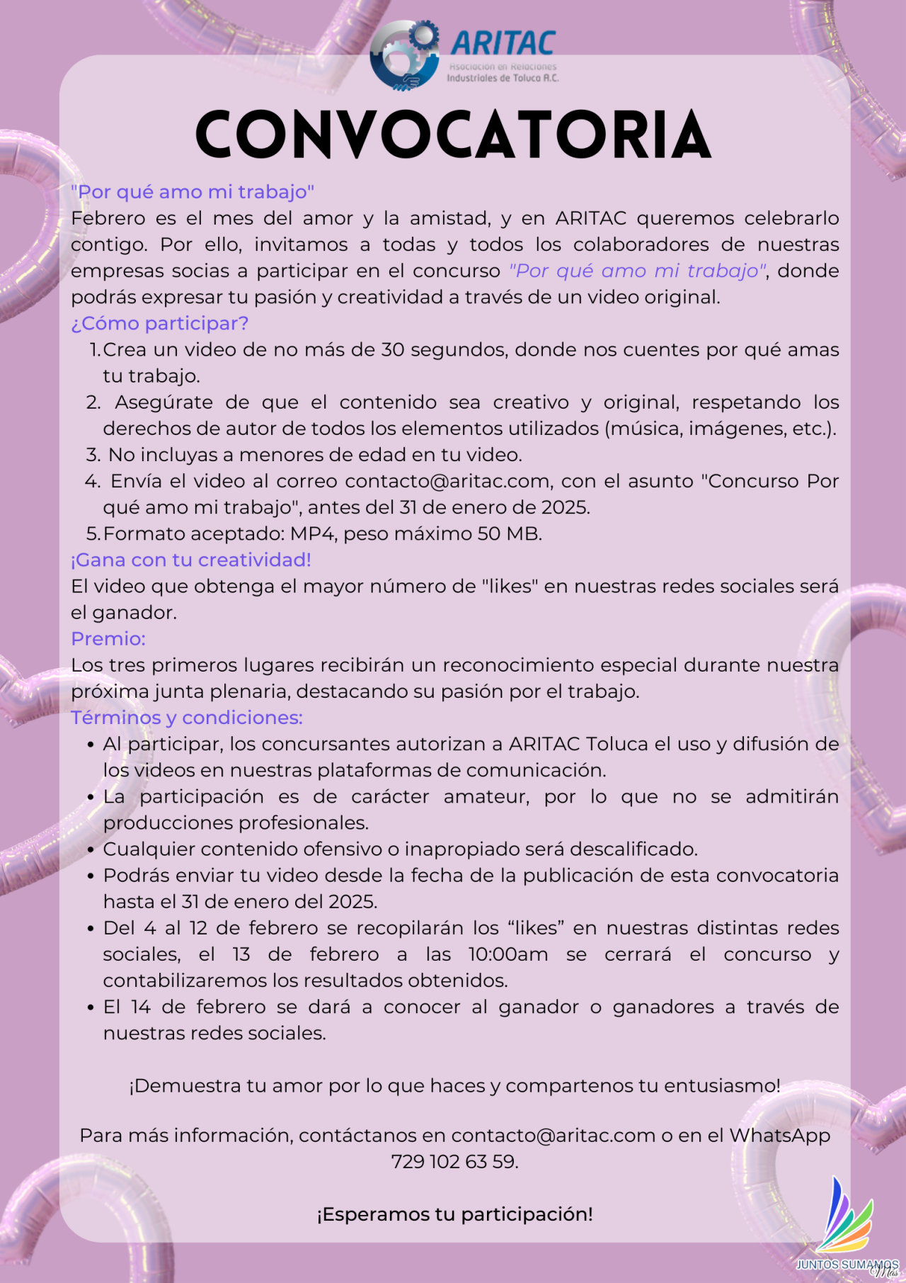 CONVOCATORIA por qué amo mi trabajo – Aritac